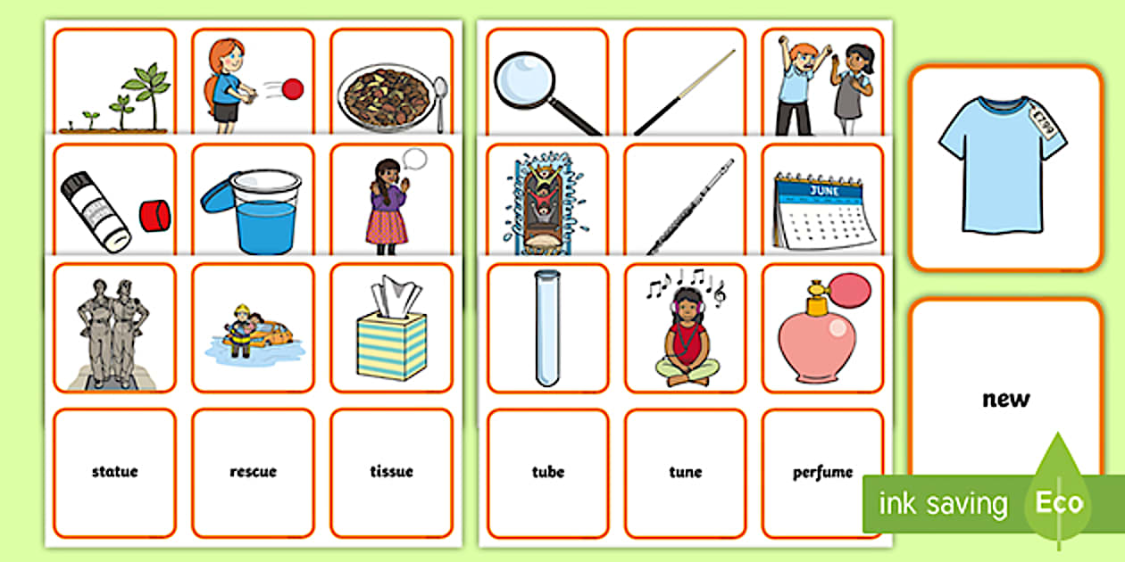 Alternative Spellings ue, ew and u-e Matching Cards - Twinkl
