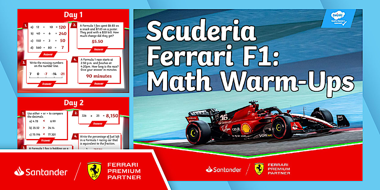FREE! - Scuderia Ferrari F1: Math Warm-Ups for 3rd-5th Grade