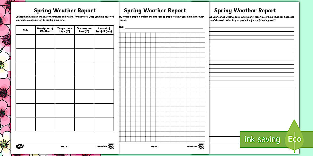 A report worksheet for the weather of spring. (teacher made)