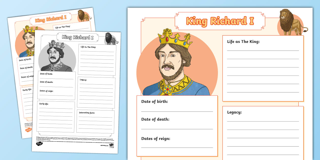 King Richard I Fact File Template (teacher made) - Twinkl