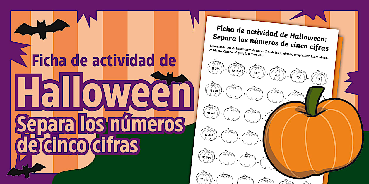 Ficha de actividad de Halloween: Separa los números de cinco cifras