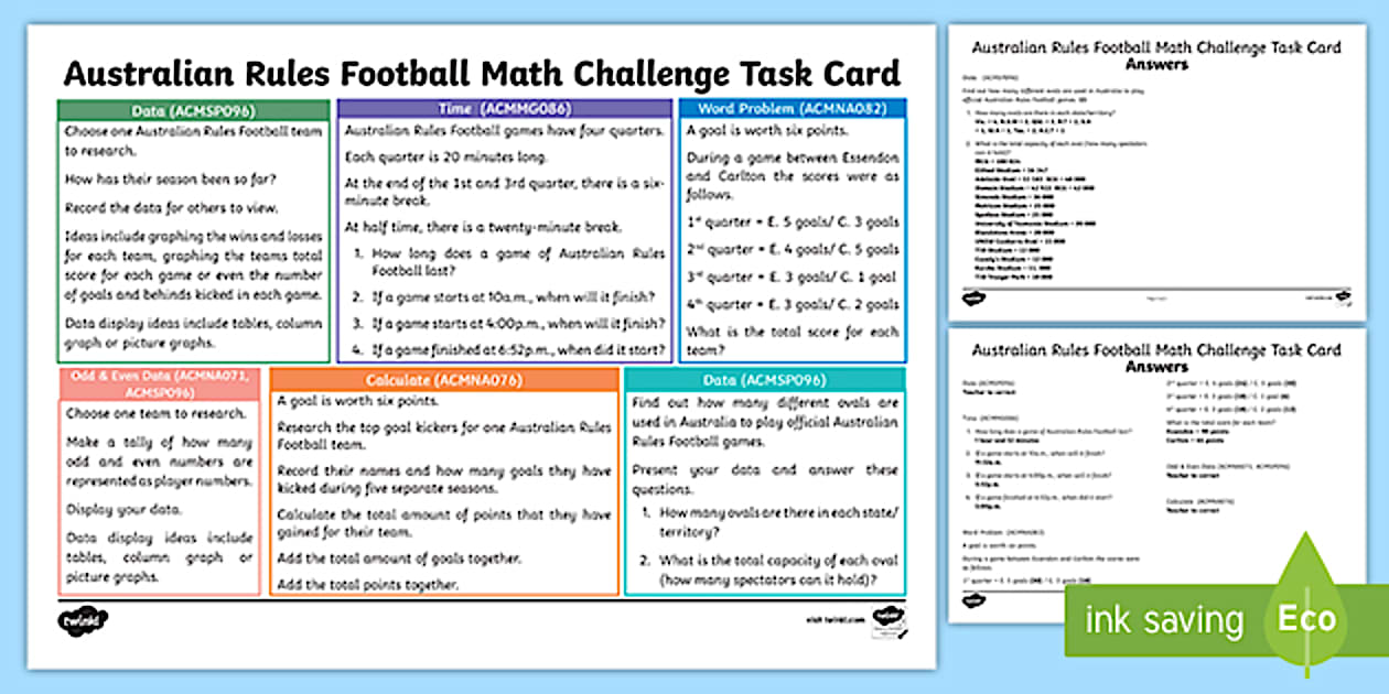 Year 4 Australian Rules Football Maths Challenge - Twinkl