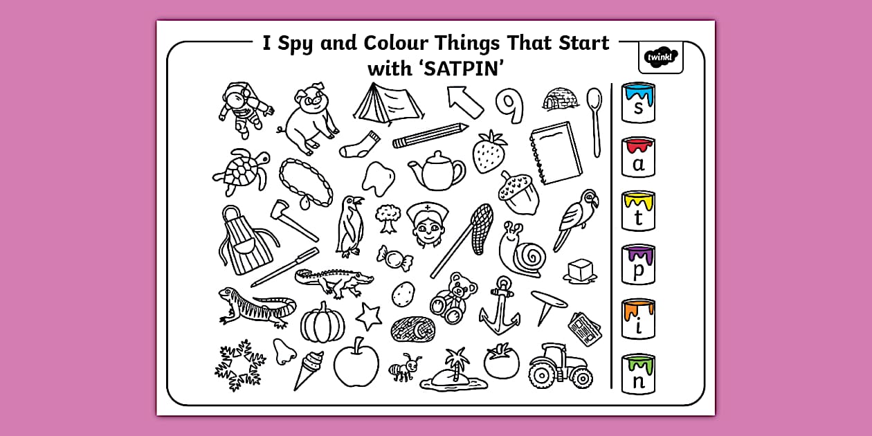 I Spy and Colour Things That Start with 'SATPIN' Colouring