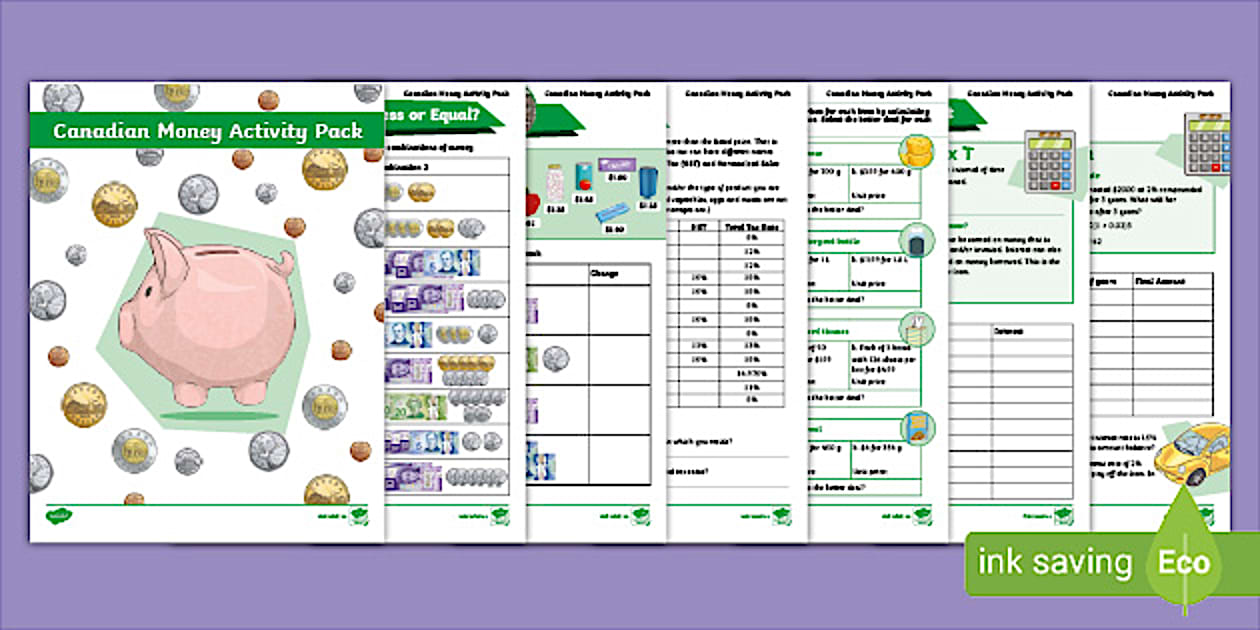 Canadian Money Math Worksheets - Financial Literacy - Twinkl