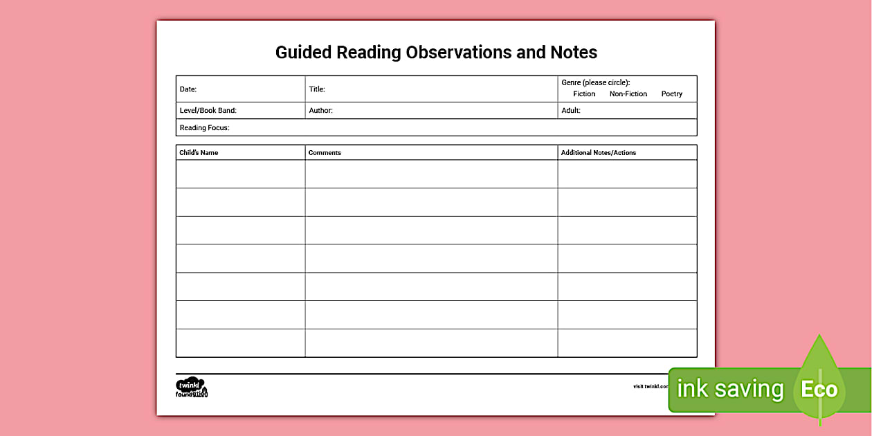 Guided Reading Observation Sheet (teacher made) - Twinkl