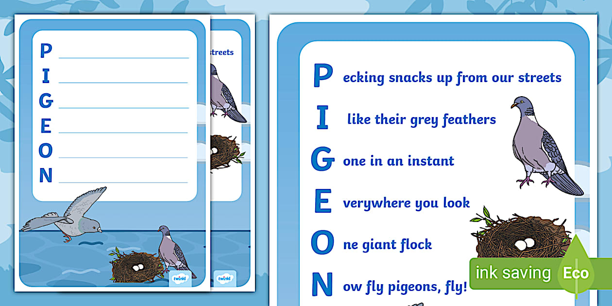 Pigeon Acrostic Poem Template (Teacher-Made) - Twinkl