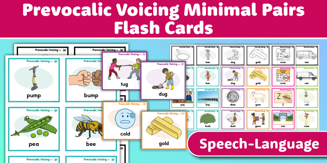 Prevocalic Voicing Minimal Pairs Flash Cards for SLP