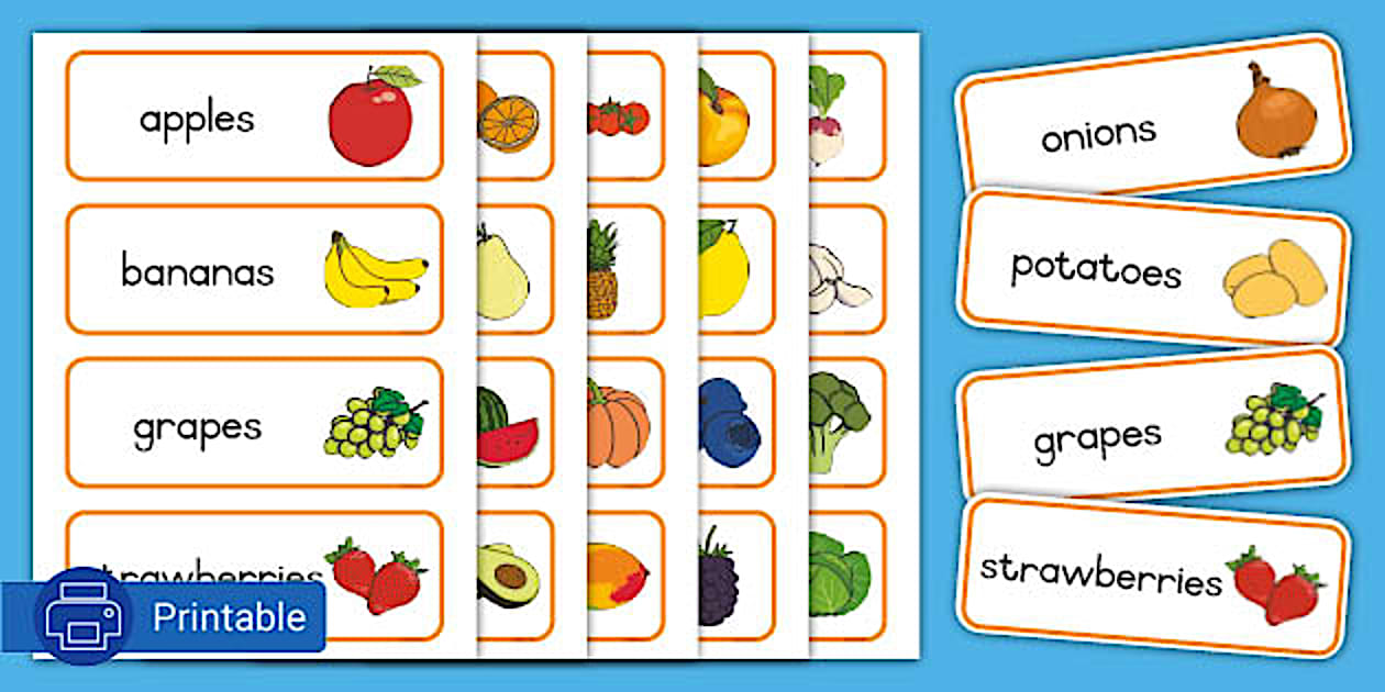 Fruit and Vegetables Word Card (Teacher-Made) - Twinkl
