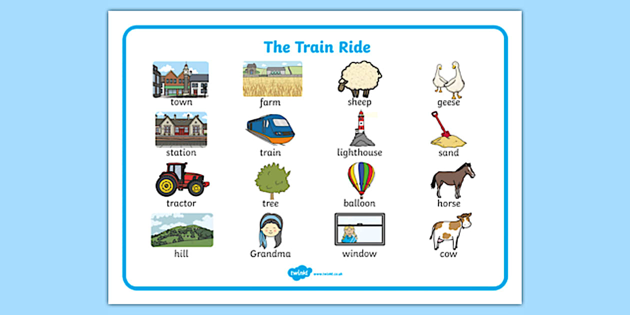 Cursive The Train Ride Word Mat (Images) (teacher made)