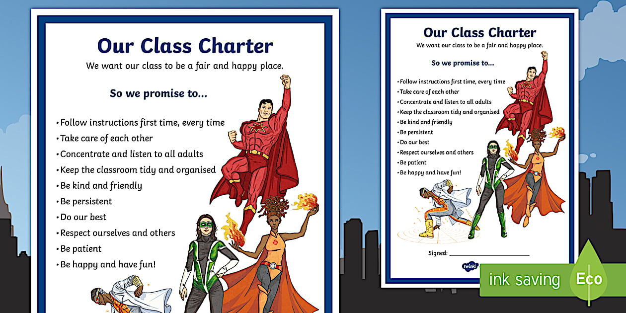 Editable Class Charter Superhero Themed Display Poster