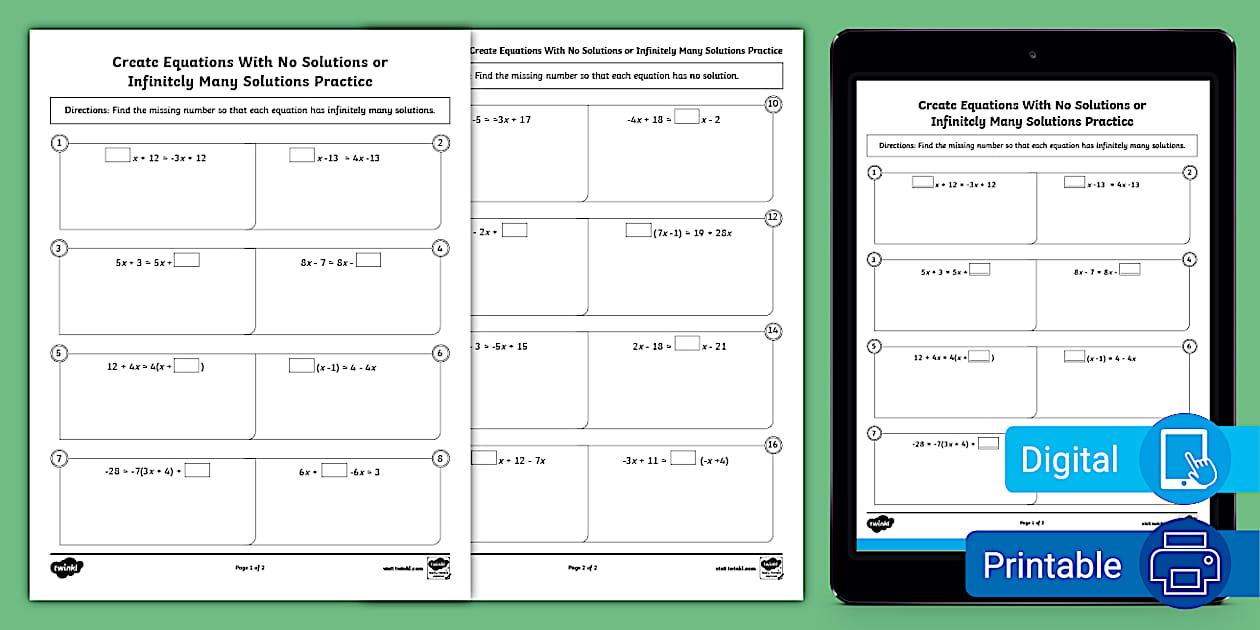 Eighth Grade Create Equations With No Solutions or Infinitely Many ...