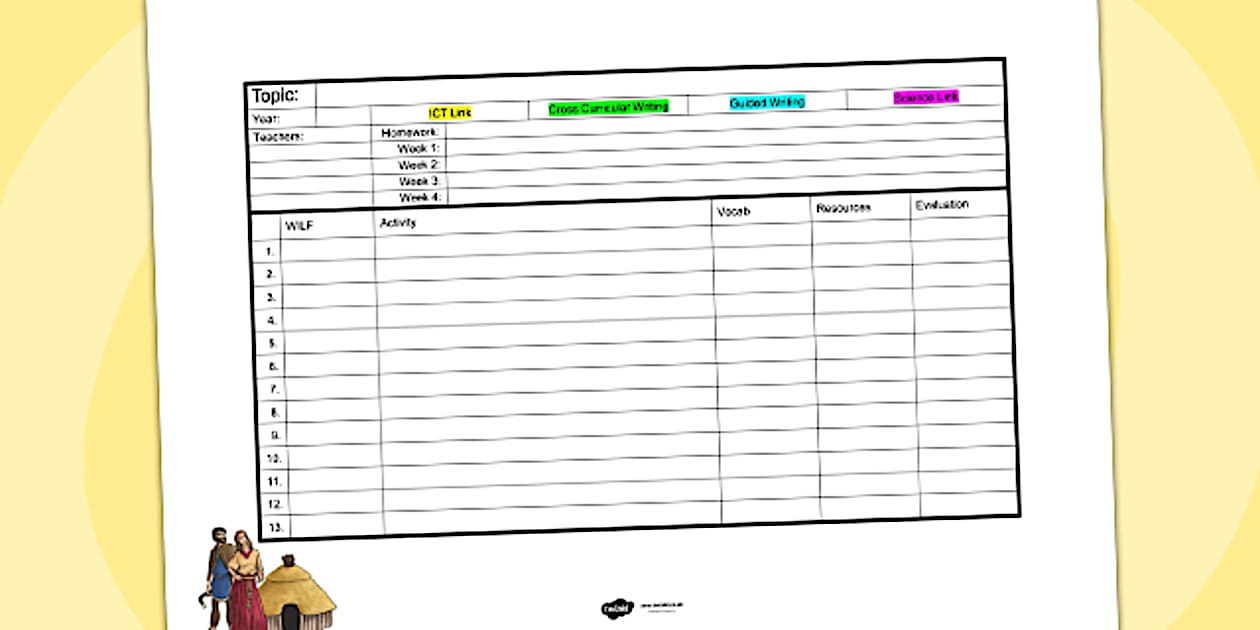 Bronze Age Themed Mid Term Planning Template (teacher made)
