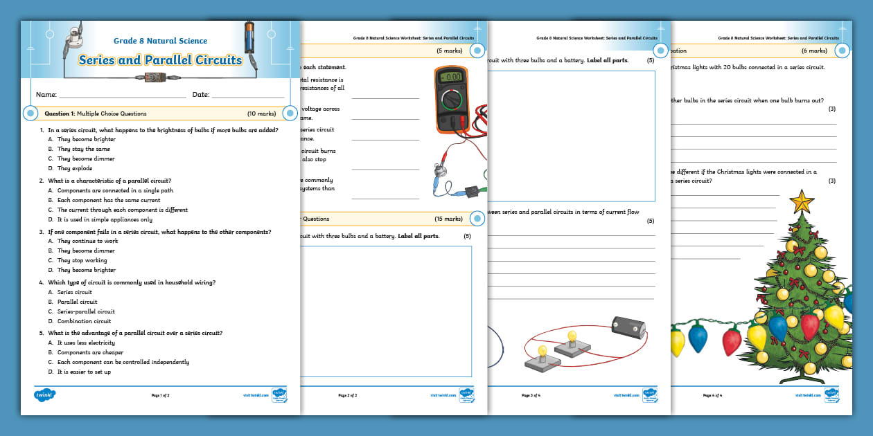 Grade 8 Natural Science Series and Parallel Circuits Worksheet