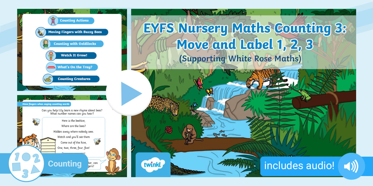👉 EYFS Nursery Maths PowerPoint Move and Label 1, 2, 3