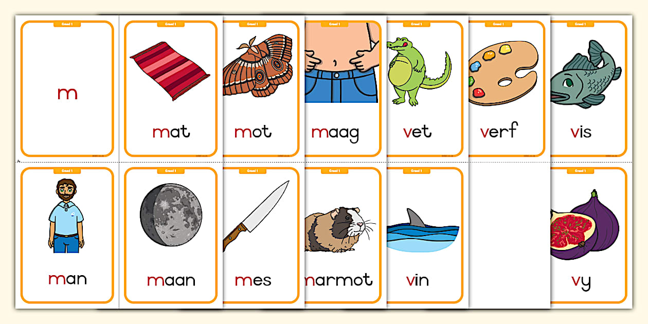 Graad 1 Klanke Flitskaarte m, v (teacher made) - Twinkl