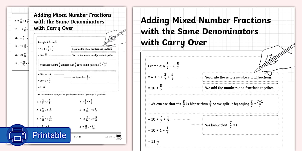 Adding Mixed Number Fractions Activity Sheet - Twinkl ZA