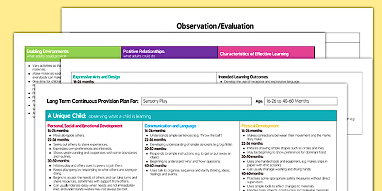 EYFS Sensory Play Editable Continuous Provision Plan 16-26 to 40-60 Months