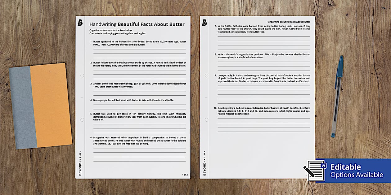 Handwriting for Older Students: Beautiful Butter - Twinkl