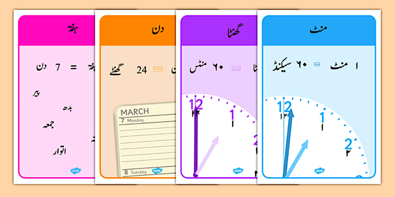 Units of Time Display Posters Urdu (teacher made) - Twinkl