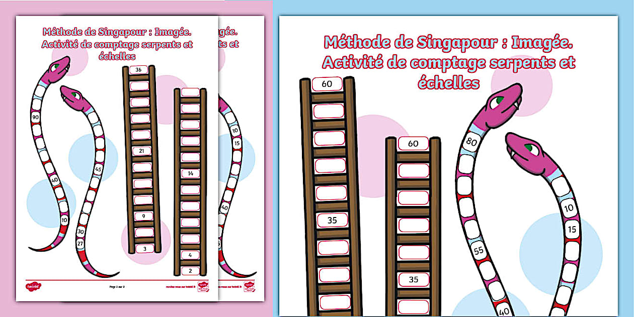 Méthode de Singapour : Imagée. Activité de comptage serpents et échelles