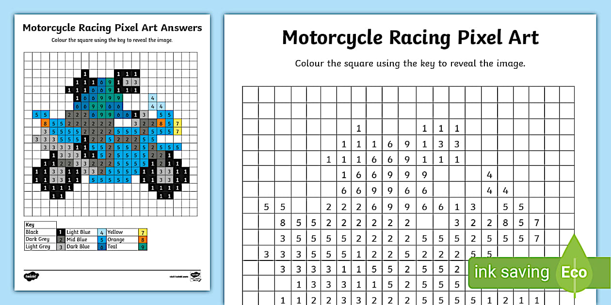 Motorcycle Racing Pixel Art Template - Twinkl