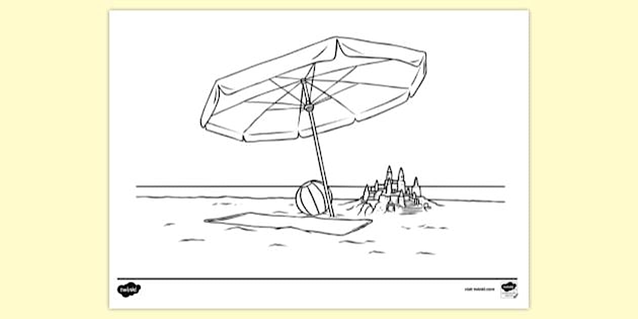 Sandcastle Beach Colouring Sheet (teacher made) - Twinkl