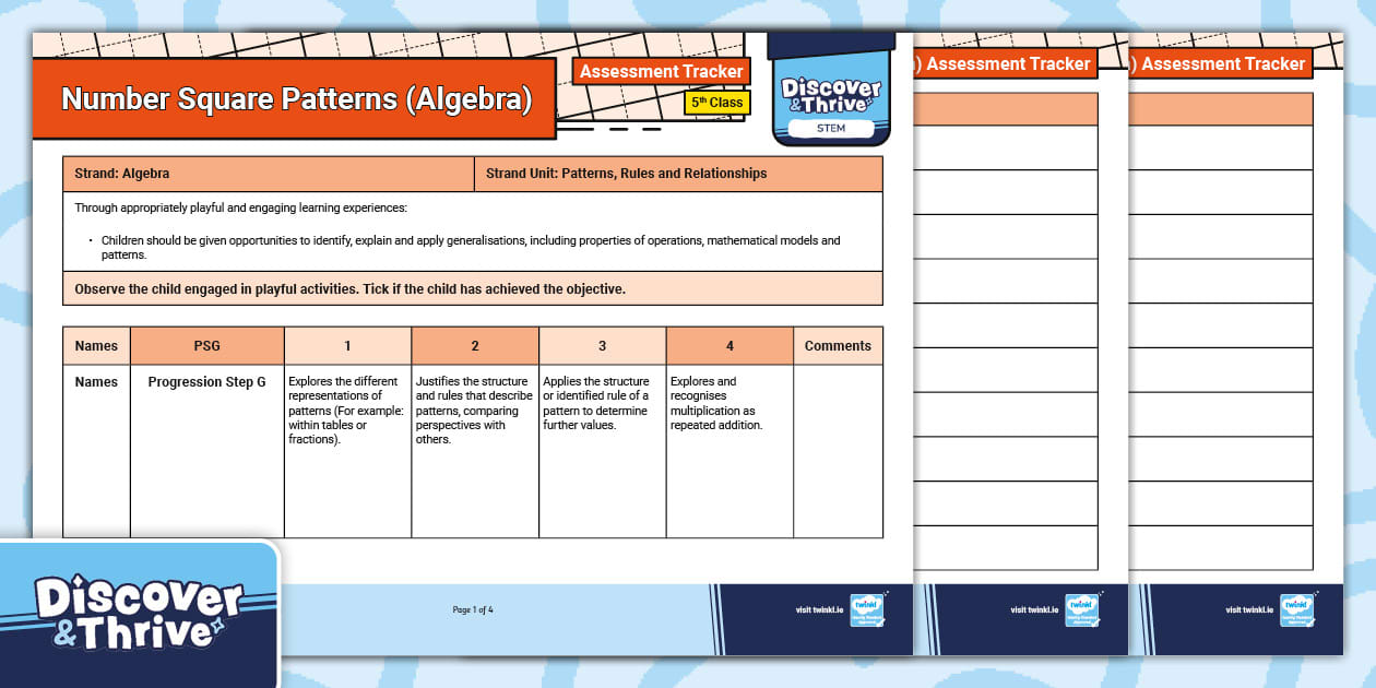 Number Square Patterns (Algebra) Assessment Tracker - Twinkl