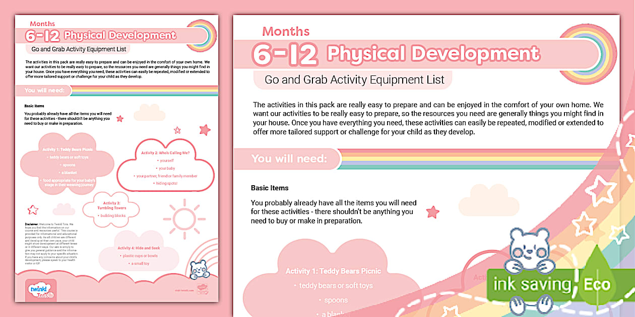 FREE! - 6-12 Months Physical Development Activity Equipment List