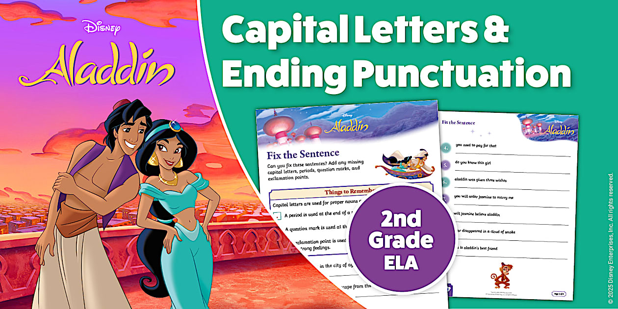 Aladdin: Capital Letters and Ending Punctuation Worksheet