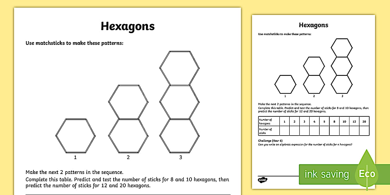 Hexagons Maths Investigation Worksheet / Worksheet - Twinkl