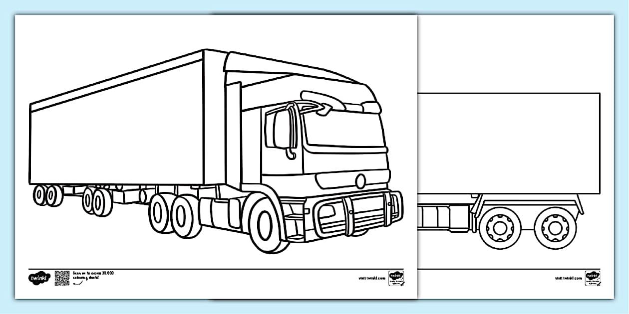 Truck and Trailer Colouring Page - Twinkl