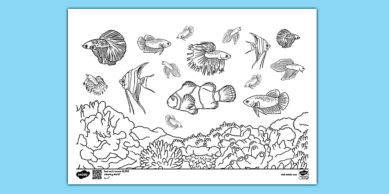 Tropical Fish Doodle Colouring Page (teacher made) - Twinkl