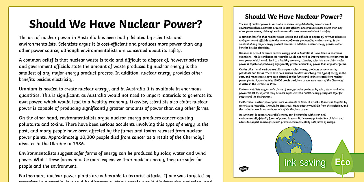 Black and White Should We Have Nuclear Power? Discussion Writing Sample