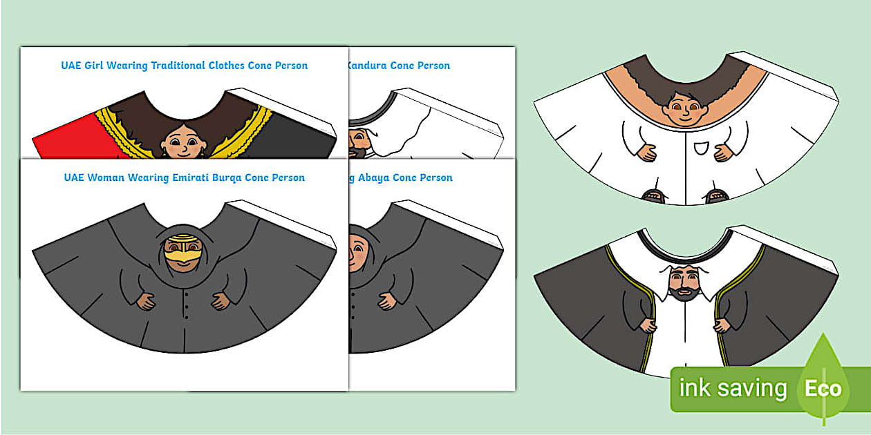Black and White Emirati Traditional Clothes Cone People