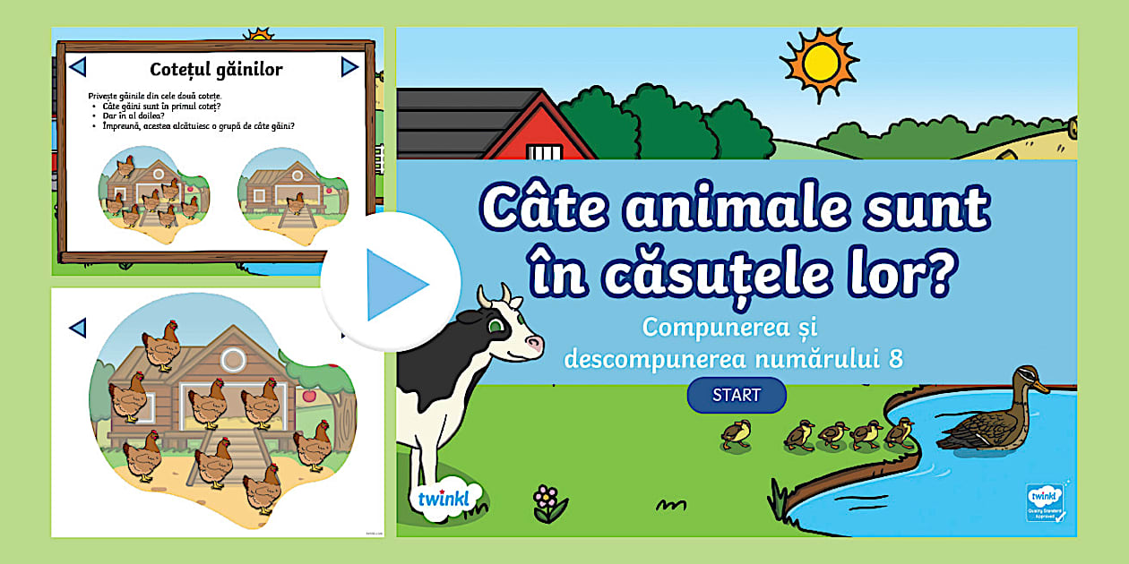 Câte animale sunt în căsuțele lor? – PowerPoint interactiv