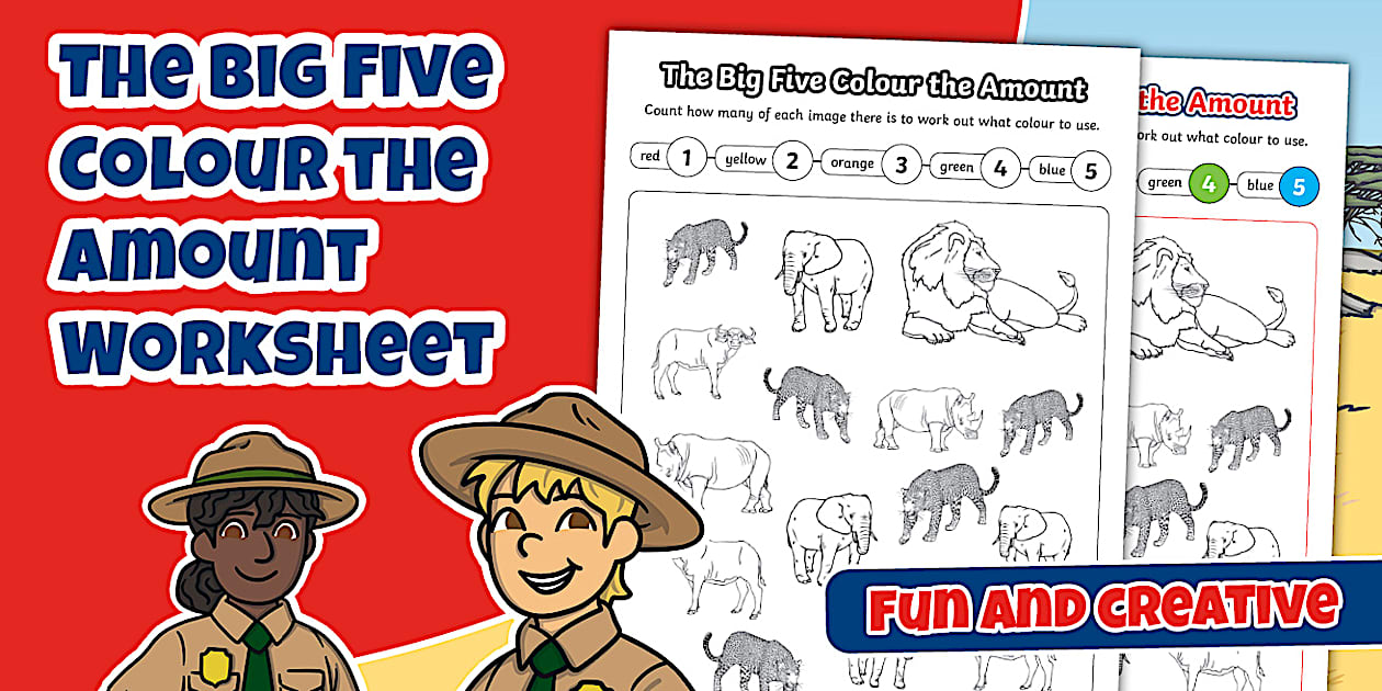 Foundation Phase Maths - The Big Five - Colour the Amount Worksheet (CAPS