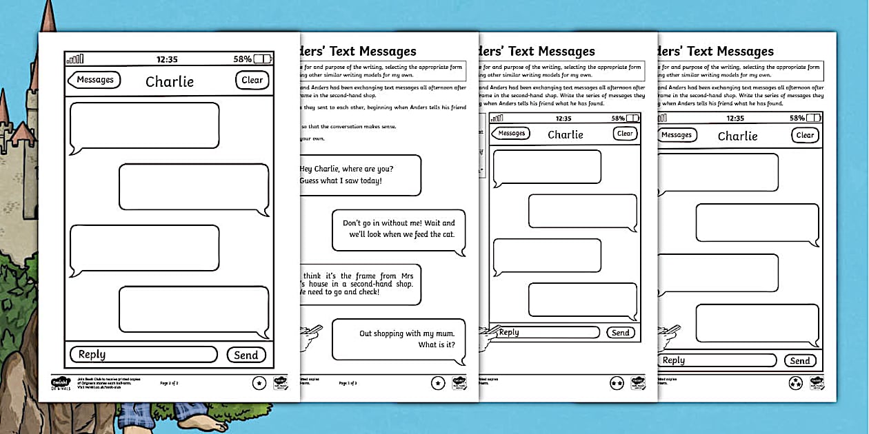 KS2 Fantasy Story Text Message Writing Differentiated Worksheet / Worksheet