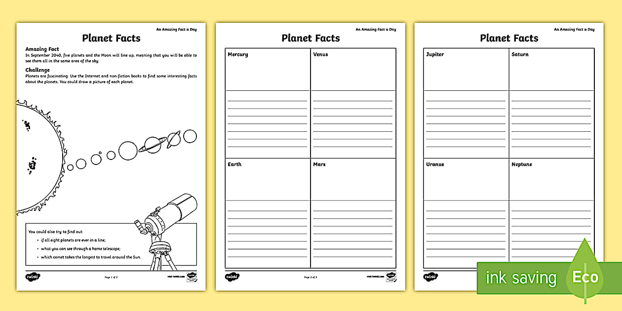 Planet Facts Worksheet/Worksheet - Twinkl