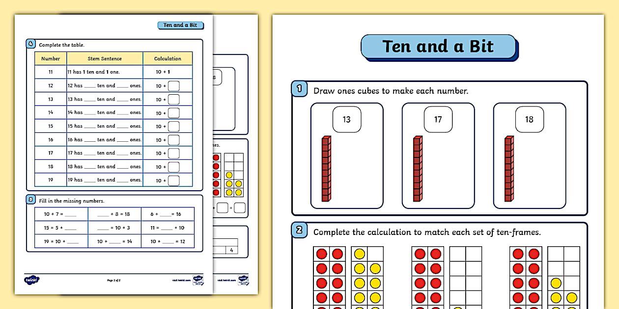 👉 KS1 Kirfs Ten and a Bit Number Composition Activity Sheet