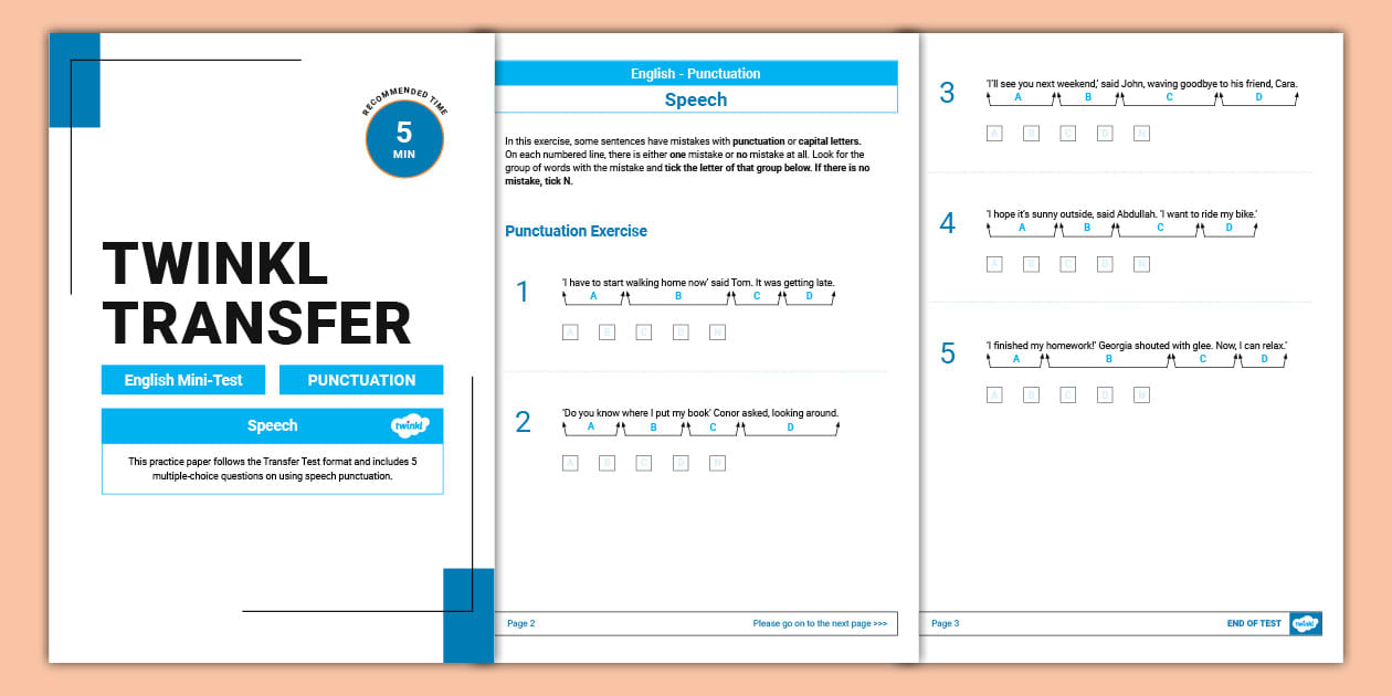 Transfer Mini-Test: Speech Punctuation (teacher made)