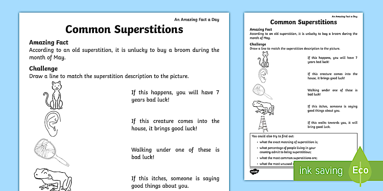 Common Superstitions Worksheet / Worksheet - Twinkl