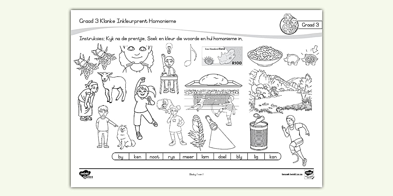 FREE! - Graad 3 Klanke Inkleuprente Homonieme (Teacher-Made)