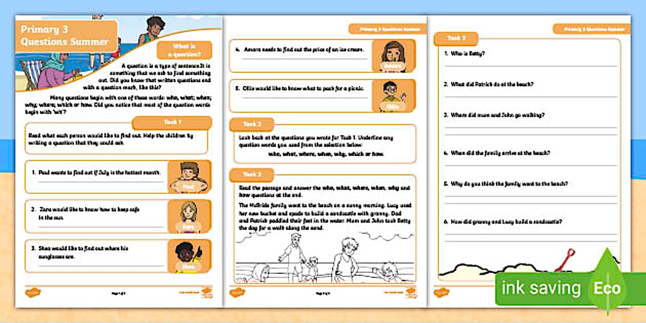 Activity Summer Questions Primary 3 (teacher made) - Twinkl