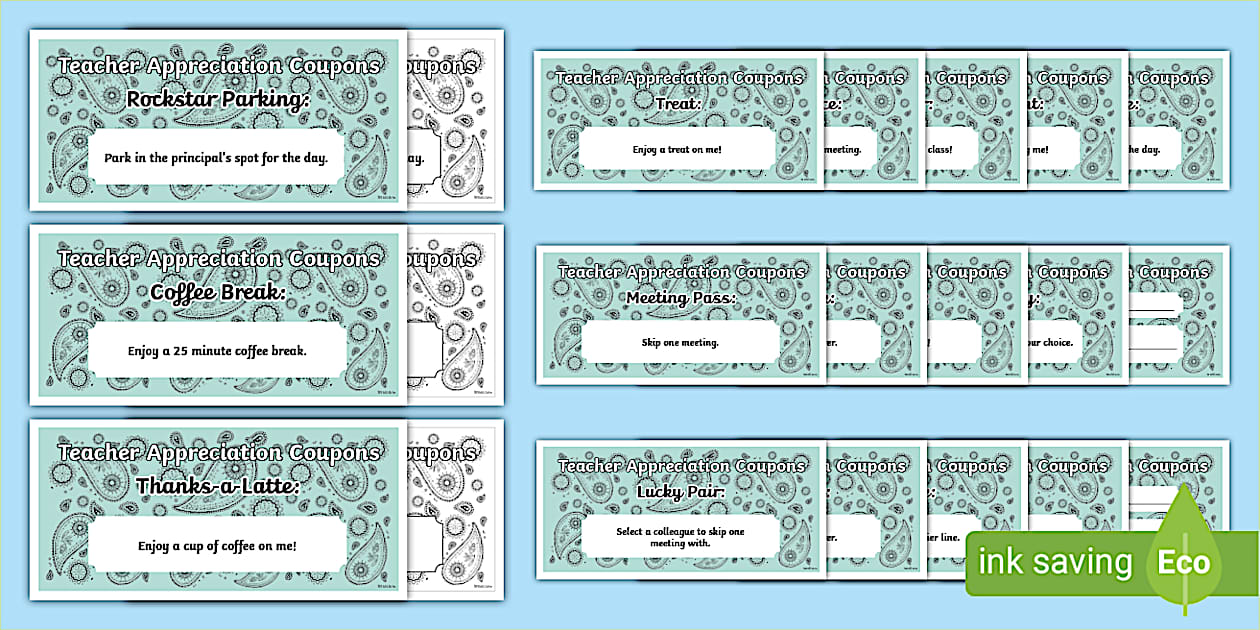 Teacher Appreciation Coupons (teacher made) - Twinkl