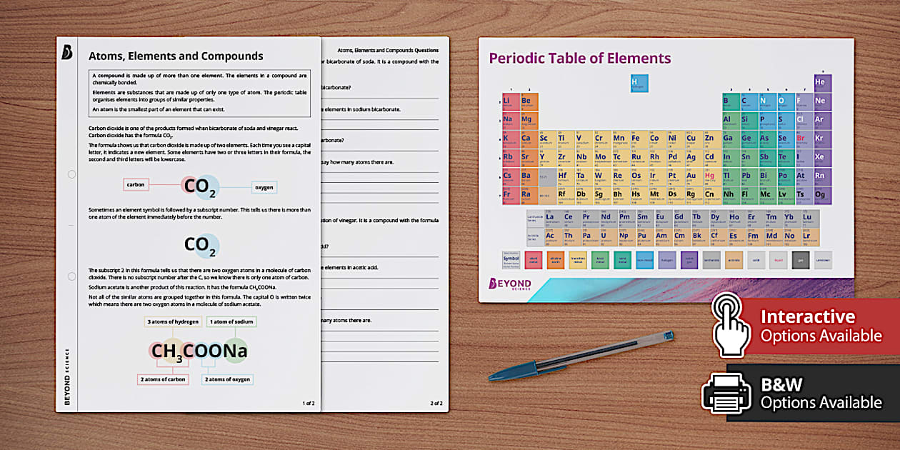 KS3 Atoms, Elements and Compounds Worksheet | Beyond