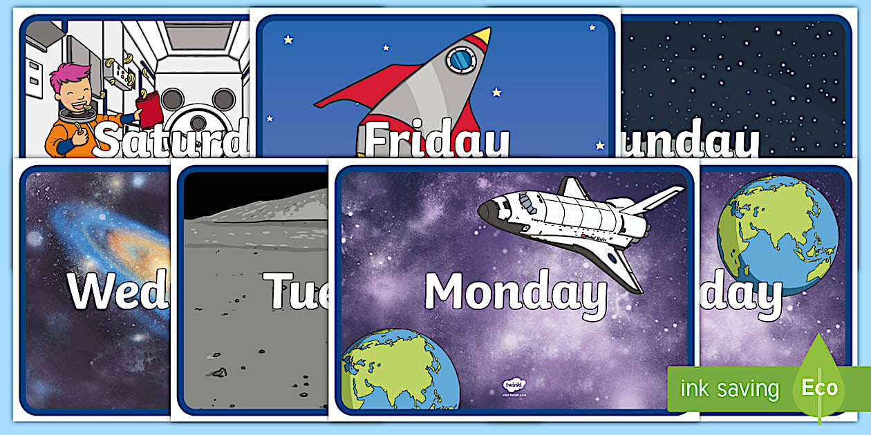 Precursive Space Themed Days of the Week Posters - Twinkl
