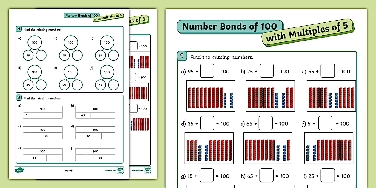 👉 KS1 KIRFs Number Bonds of 100 Multiples of 5 Activity Sheet
