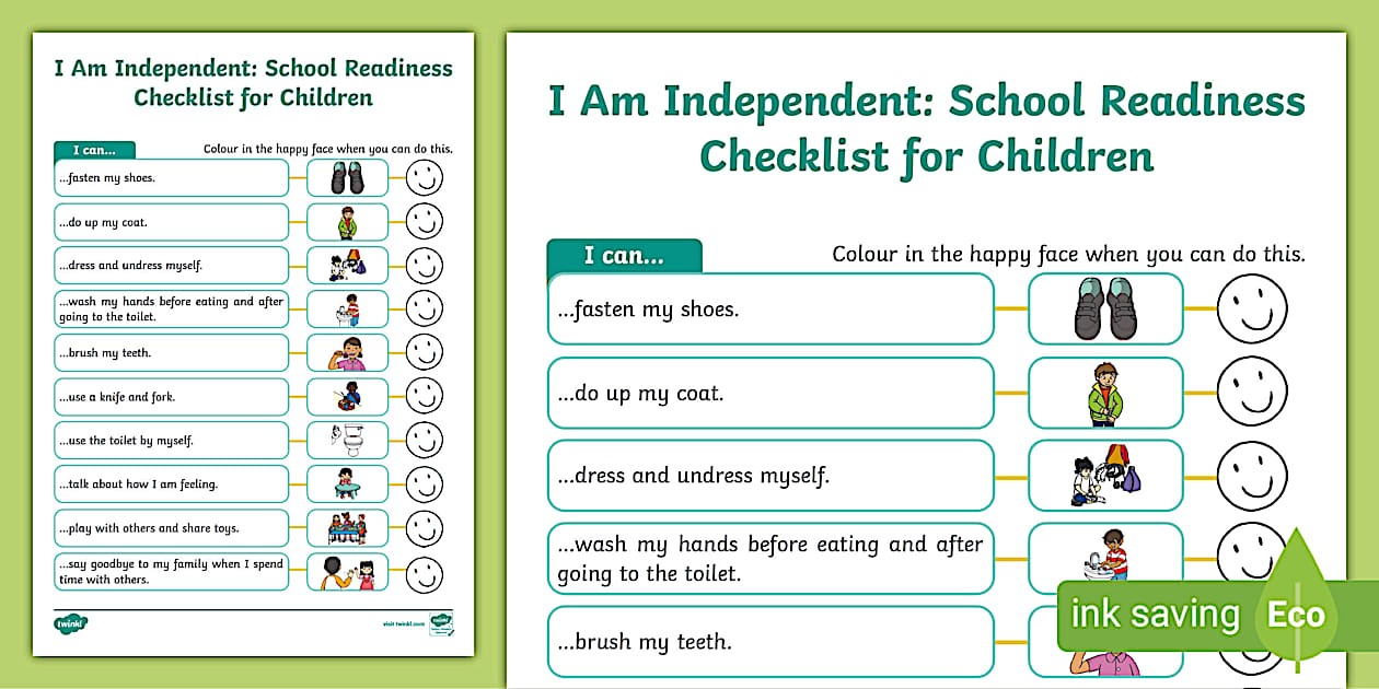 Editable I Am Independent: School Readiness Checklist for Children