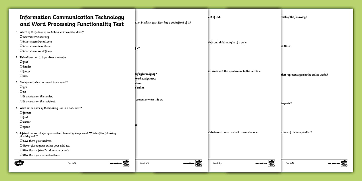 Fifth Grade Information Communication Technology and Word Processing