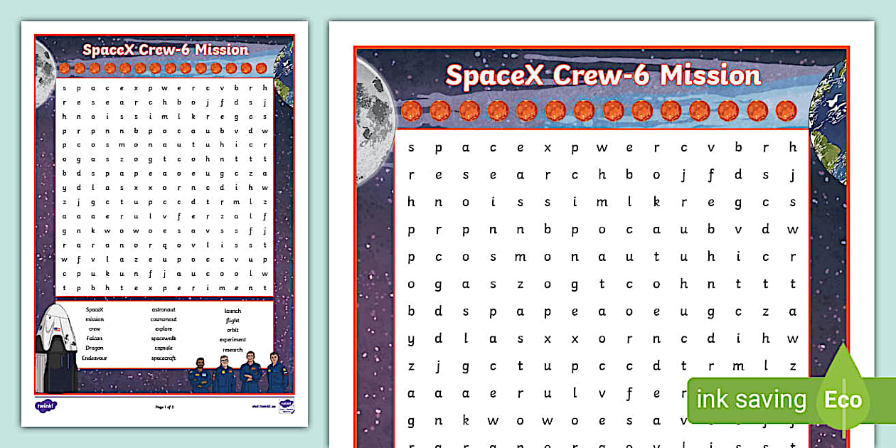 SpaceX Crew-6 Mission - Word Search (teacher made) - Twinkl